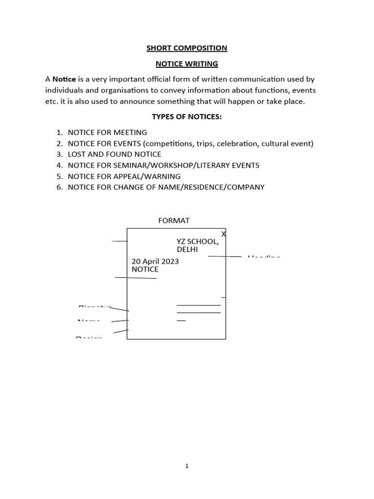 Notice Writing 2023 Class XII | PDF