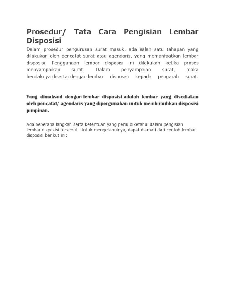 Contoh Pengisian Lembar Disposisi | PDF