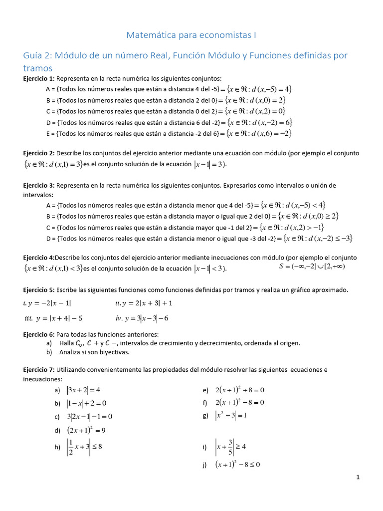 Guía 2 - Función Módulo y Por Distinción de Casos - 2022 | PDF ...