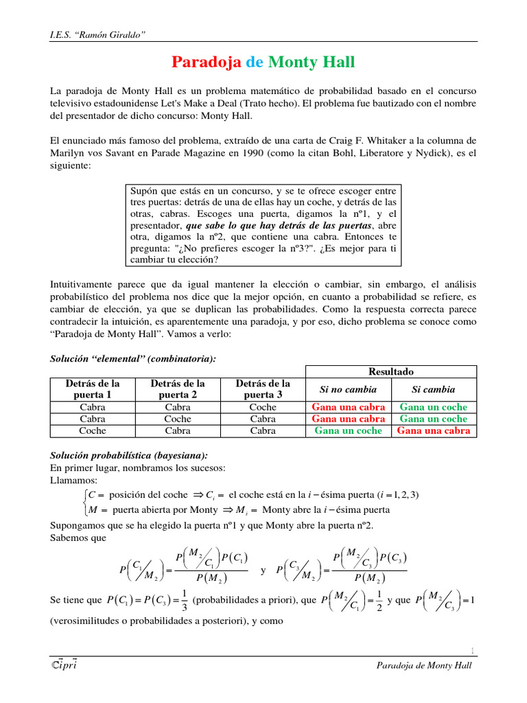 Paradoja de Monty Hall | PDF | Matemáticas | Probabilidad