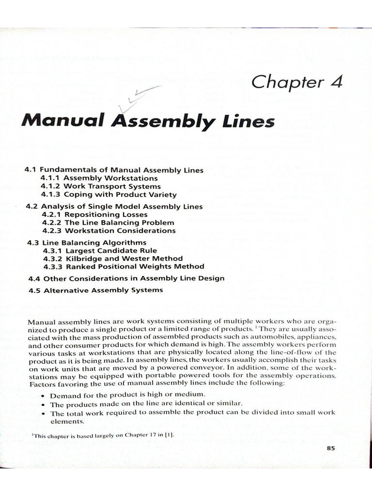 Chapter 04 Manual Assembly Lines | PDF