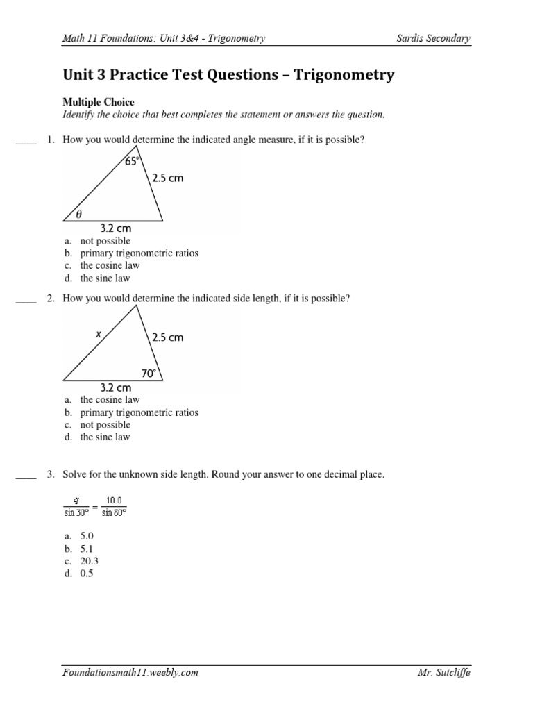 3.p Practice Test Questions | PDF | Trigonometric Functions | Trigonometry