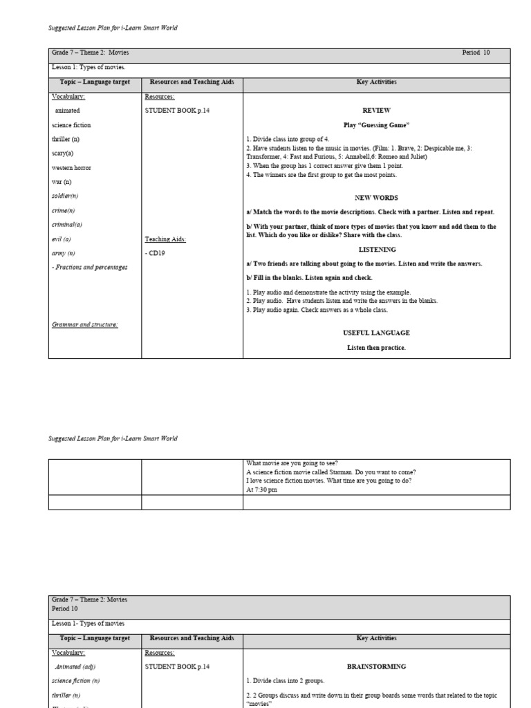 Lesson Plan - Smartworld - GR7 - T2 | PDF
