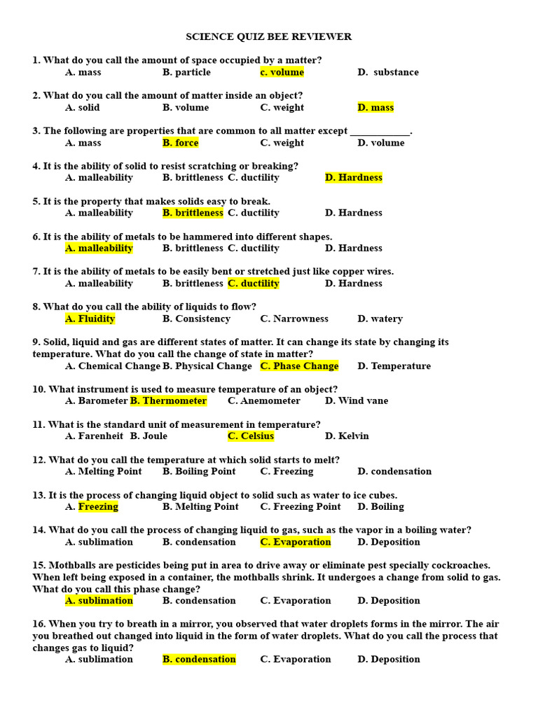 Science Quiz Bee Reviewer | PDF | Ear | Human Nose