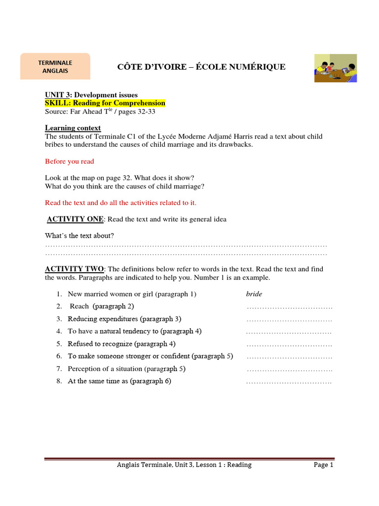 UNIT 3 Development Issues Reading-1 | PDF | Child Marriage | Marriage