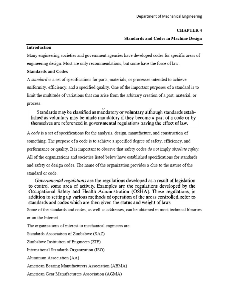 Chapter 4 Standards and Codes | PDF | Safety | Mechanical Engineering