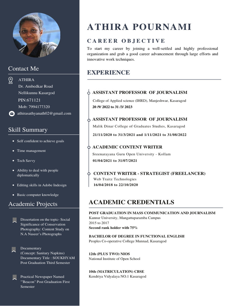 Updated Athira CV Resume | PDF | Postgraduate Education