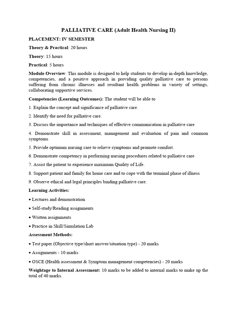 Palliative Care Module for Nursing BSc | PDF