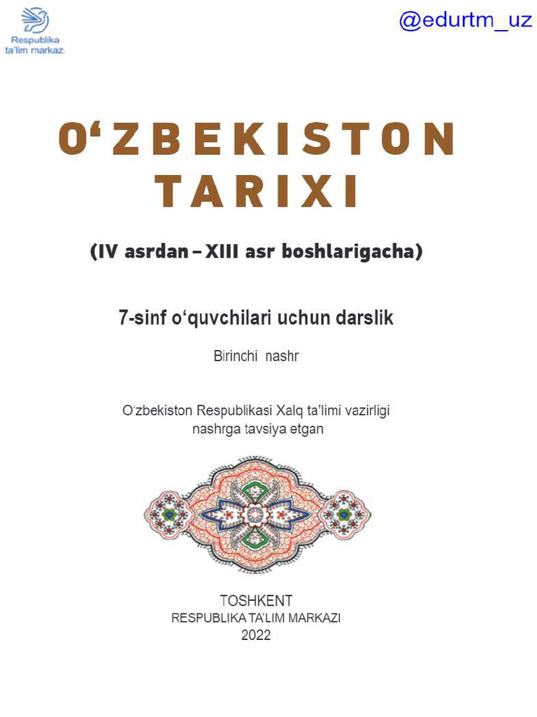 7-Sinf O'Zbekiston Tarixi. Yangi Darslik Kitob | PDF