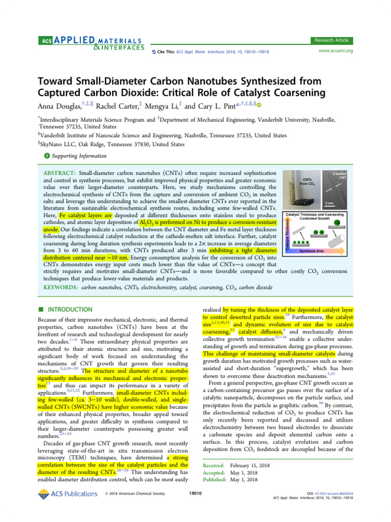 CO2 Splitting To CNT - ACS Appl Mater Interfaces - 2018 | PDF | Science ...