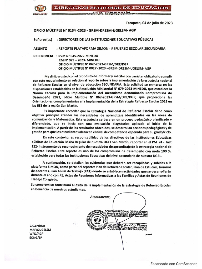 Oficio Refuerzo Escolar 04-Julio 23 | PDF | Evaluación | Educación primaria