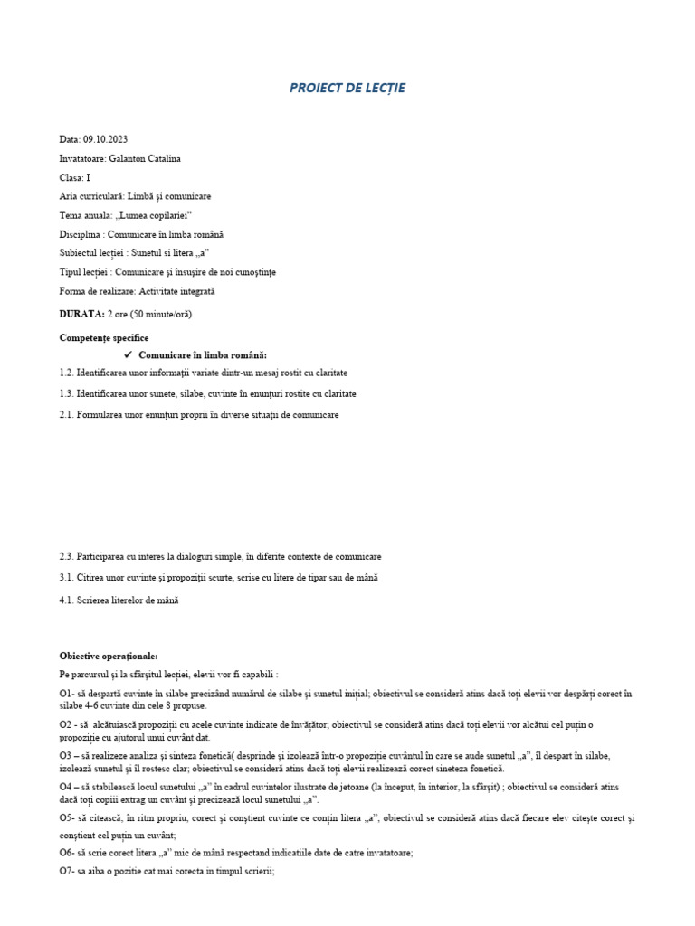 4 Proiect de Lectie CLR | PDF