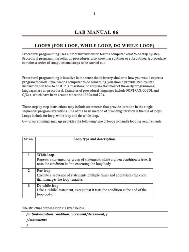 Lab Manual 06 Loops | PDF
