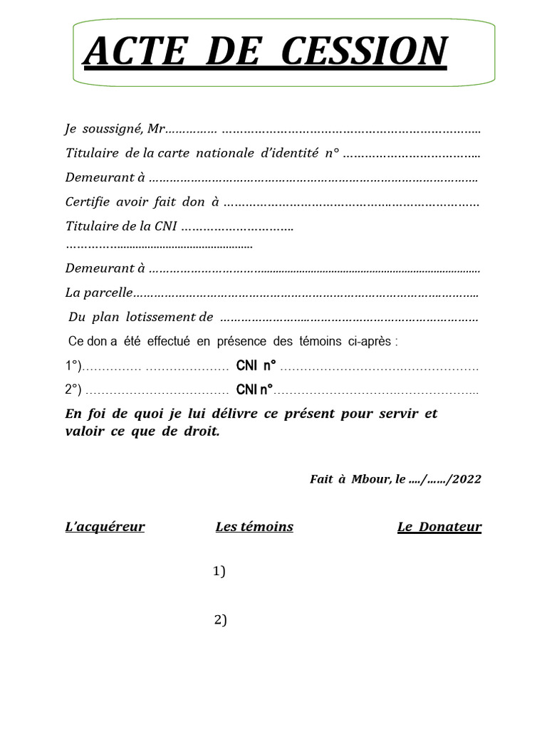 Acte de Cession 1 | PDF