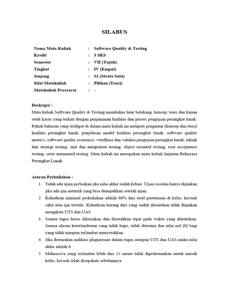 Silabus Software Quality Testing | PDF Silabus Software Quality Testing | PDF
