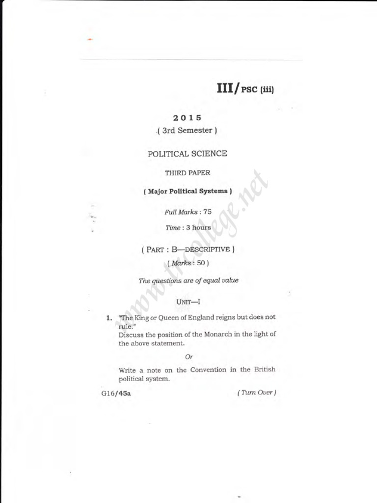 Political Science Third Paper (Major Political System) | PDF ...