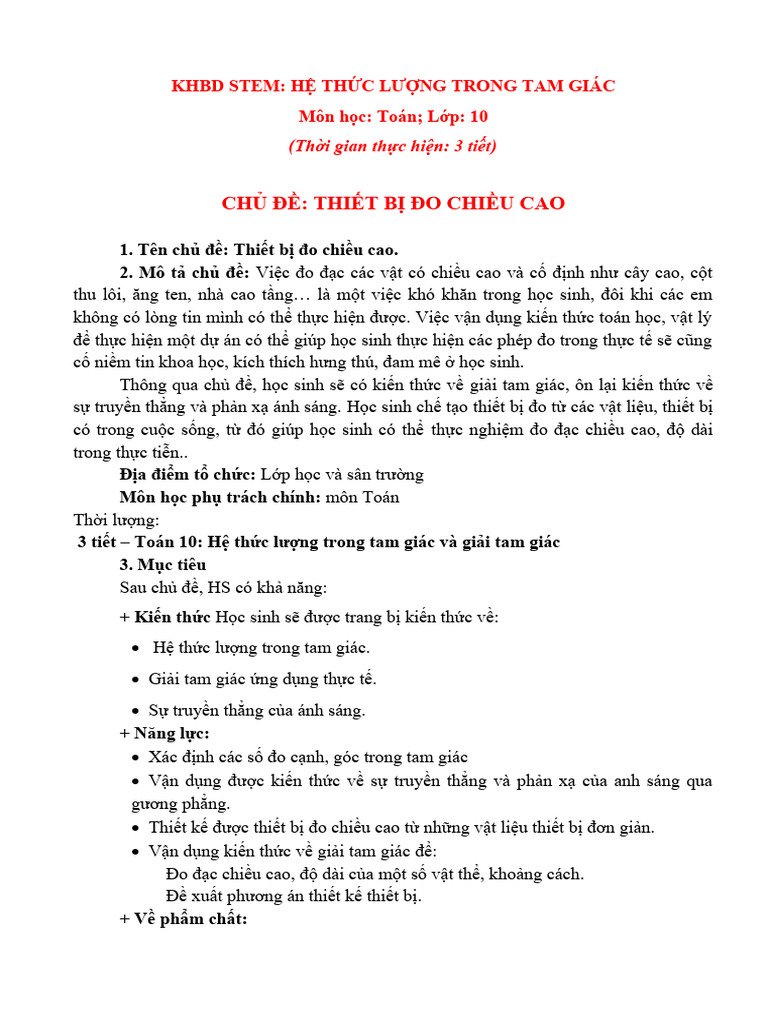 Stem - Tran Van Lam - Toan 10 - Thiet Bi Đo Chieu Cao | PDF