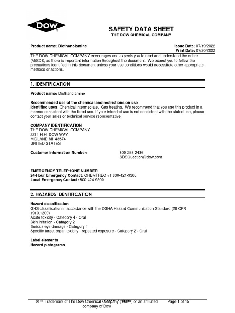 Diethanolamine (DEA)-Safety Data Sheet-En | PDF | Occupational Safety ...