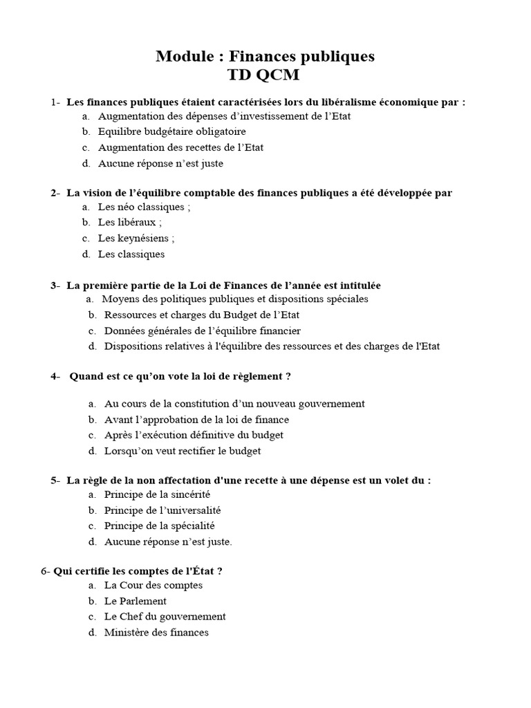 QCM sur les Finances Publiques | PDF | Économie | Gouvernement