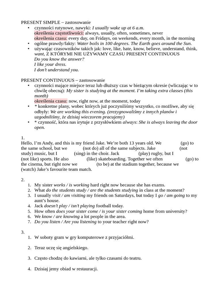 present simple and present continuous | PDF