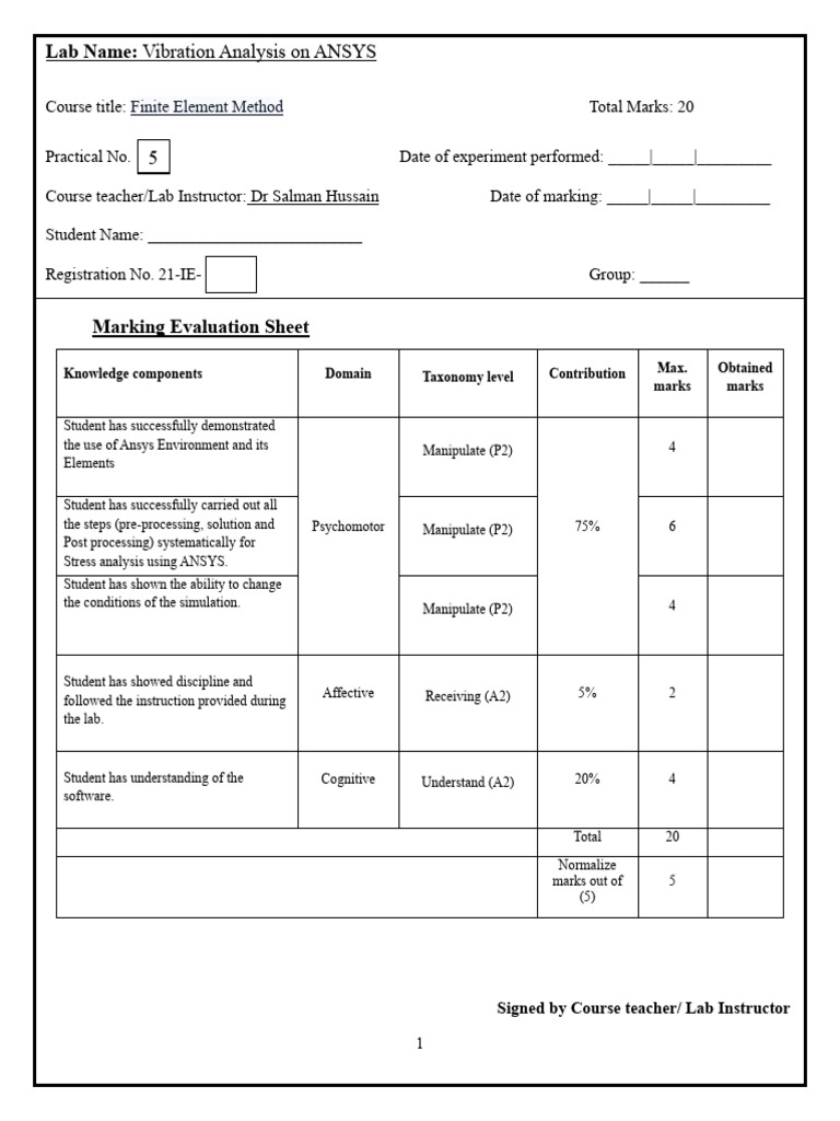 (LAB 5) Viberation Analysis On ANSYS | PDF