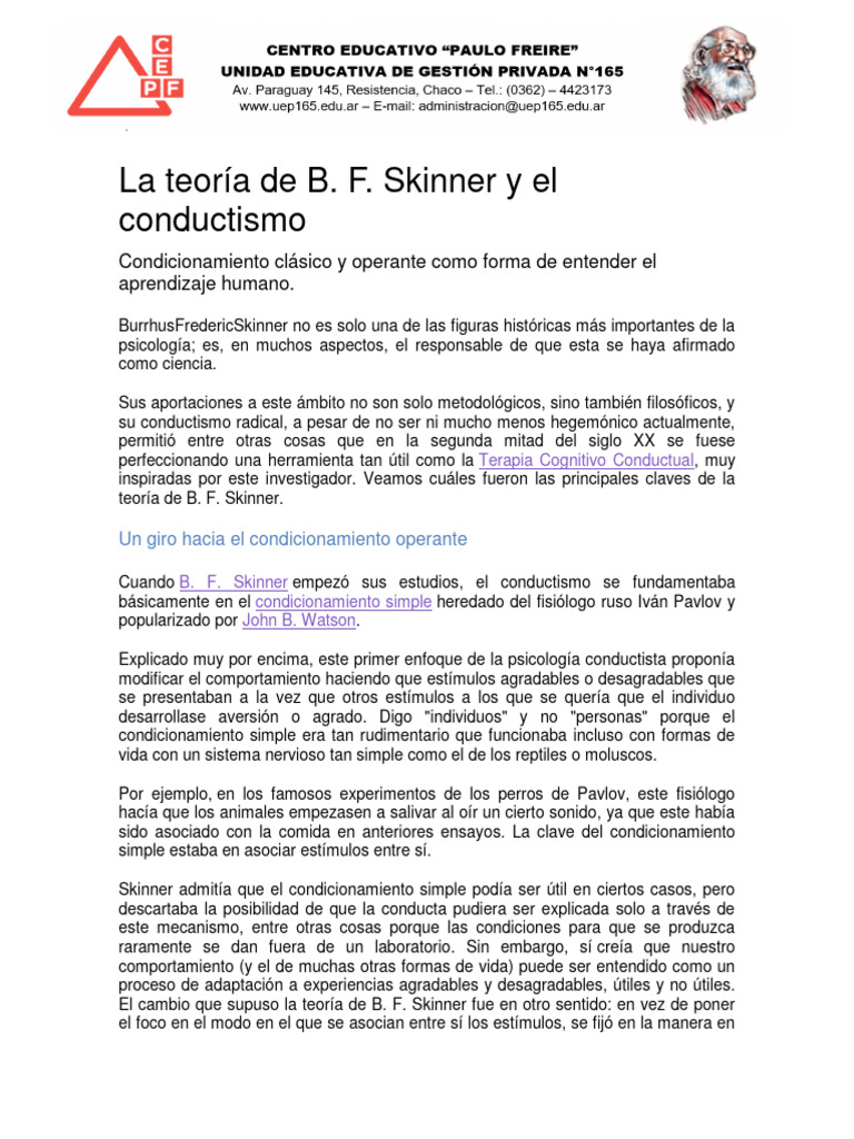 La Teoría de B Skinner | PDF | Behaviorismo | Reforzamiento