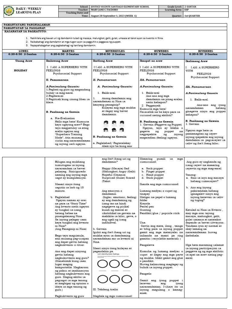 Q1 DWLP ESP Week 1 2023 2024 | PDF