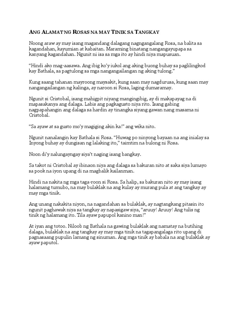 Ang Alamat NG Rosas Na May Tinik Sa Tangkay | PDF