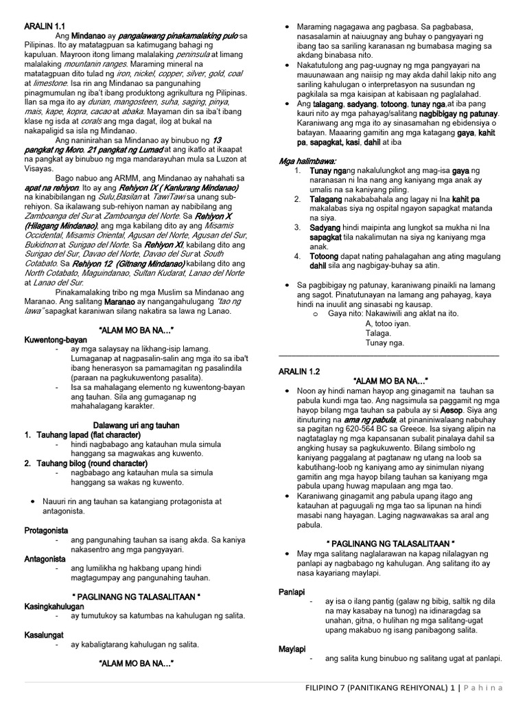 Grade 7 Filipino Lesson Materials First To Third Grading | PDF