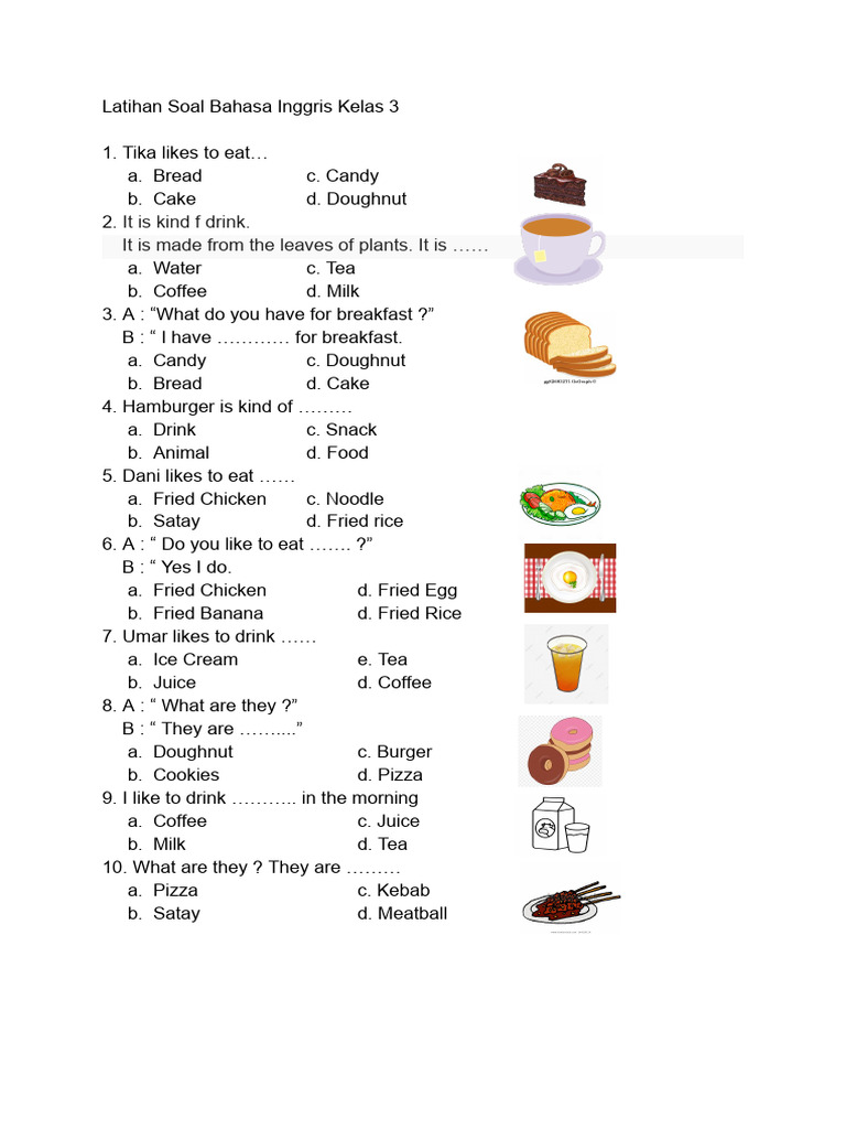 Latihan Soal Bahasa Inggris Kelas 3 | PDF