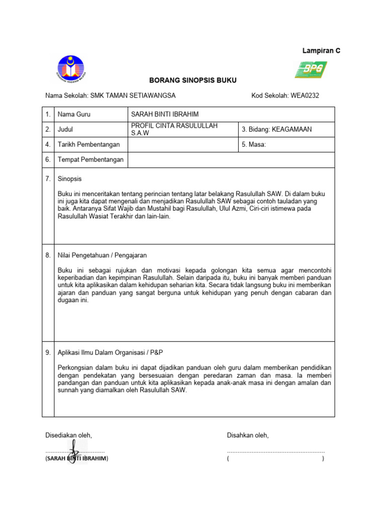 Sinopsis Buku (Sarah-2023) | PDF