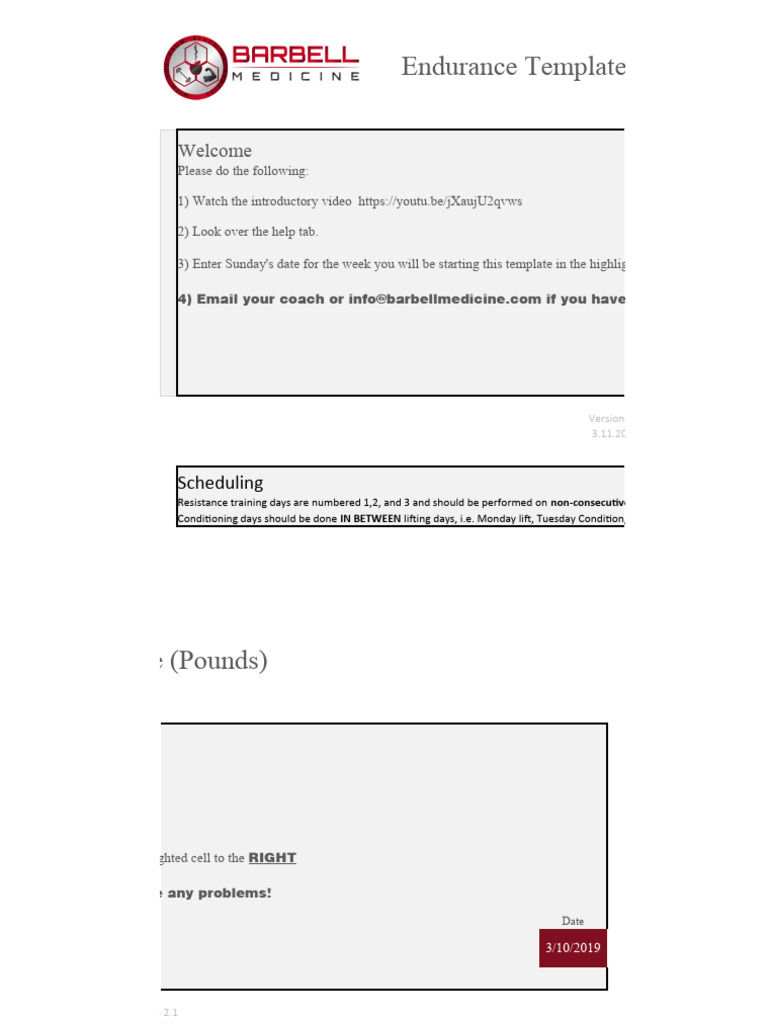 Endurance Template v2.1 - Pounds | PDF | Calorie | Strength Training