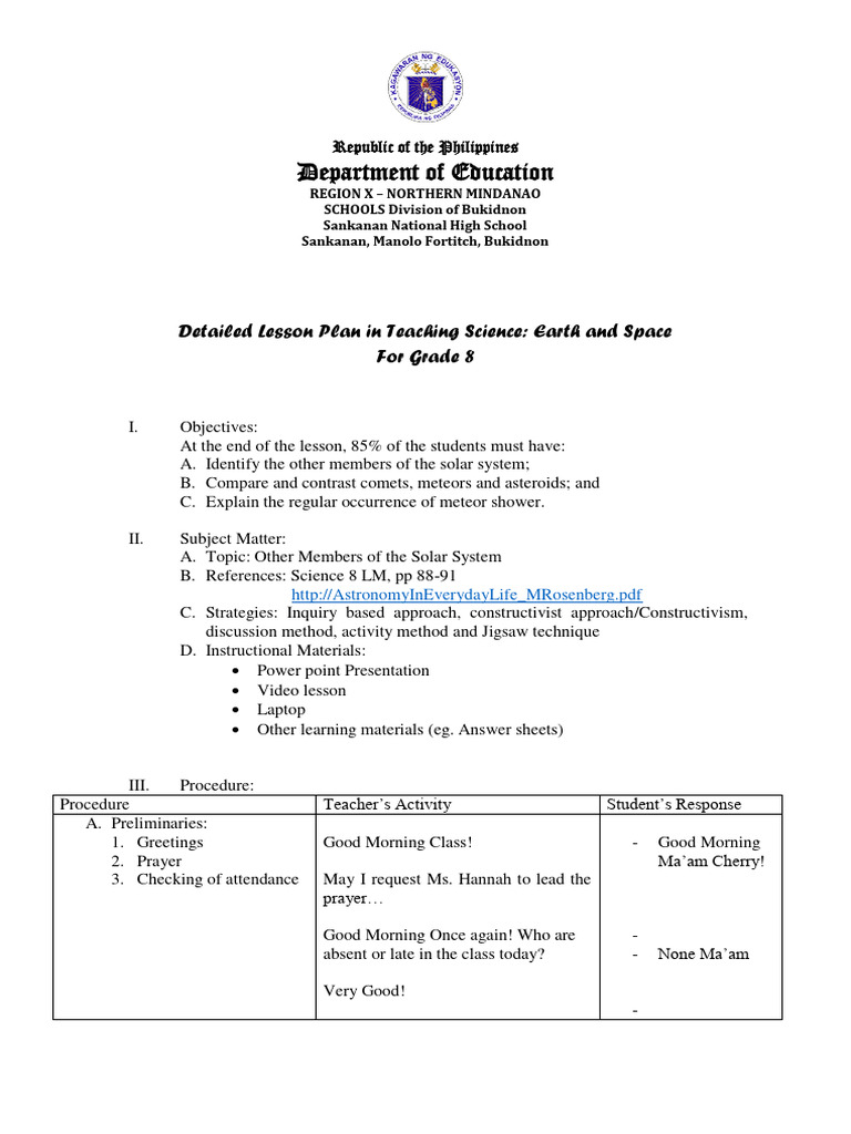 Detailed Lesson Plan RPMS | PDF | Meteoroid | Comet