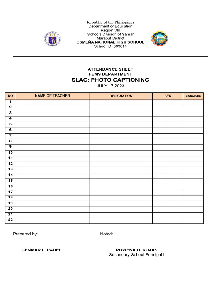 SLAC Photo Captioning Attendance Sheet | PDF