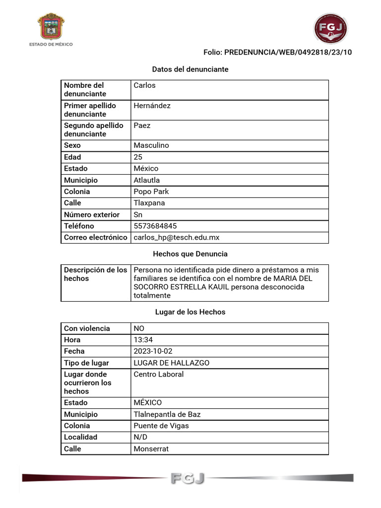 Ejemplo de Predenuncia | PDF
