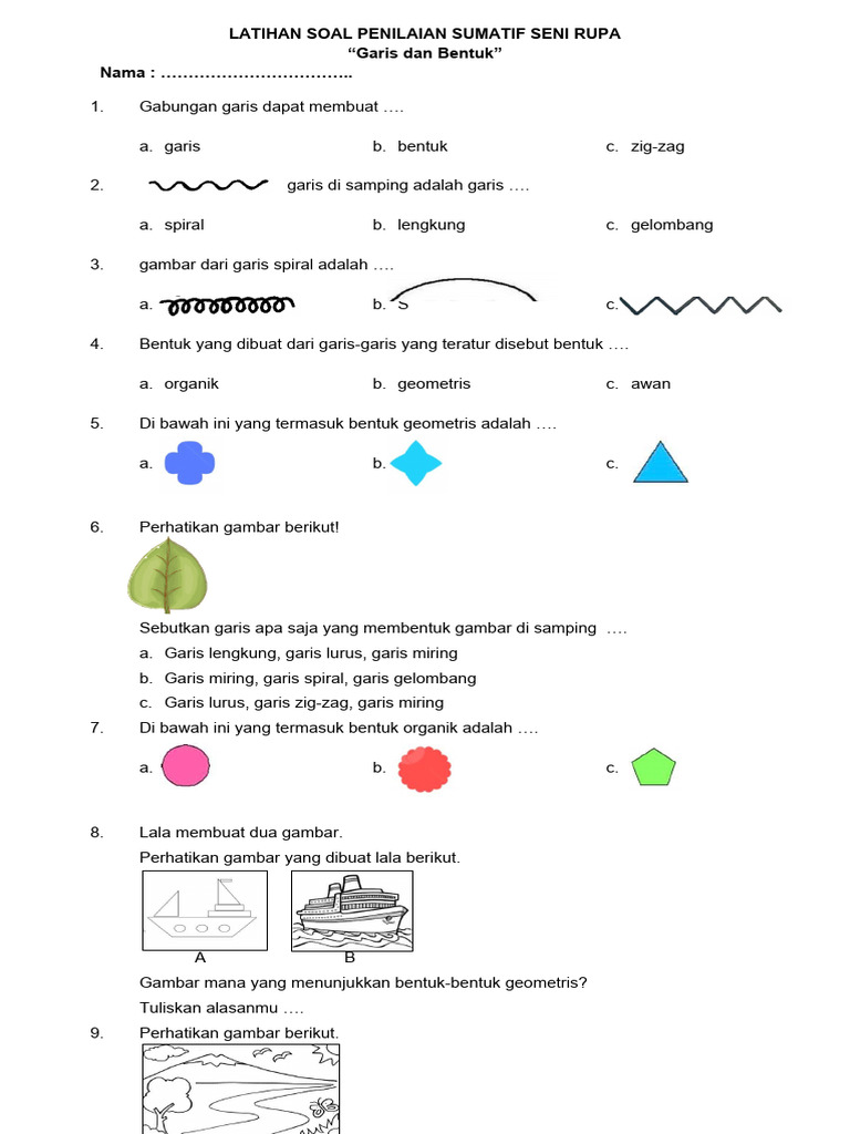 Latihan Soal Seni Rupa: Garis & Bentuk | PDF | Metode & Bahan Ajar