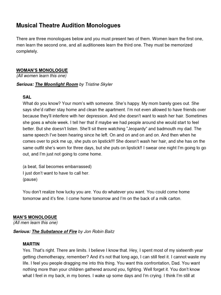 Musical Theatre Audition Monologues | PDF | Poetry