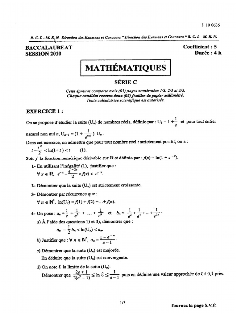 Bac C Math 2010 | PDF
