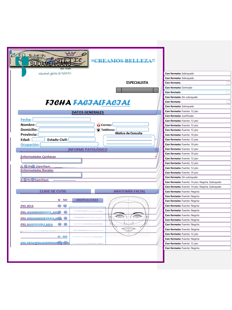 Ficha Facial | PDF | Piel | Sistema tegumentario