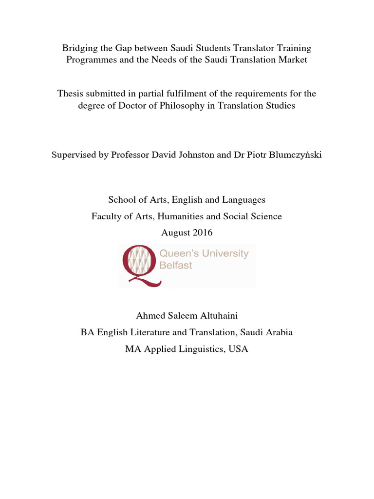 Bridging The Gap Between Saudi Students Translator Training Programmes and The Needs of The ...