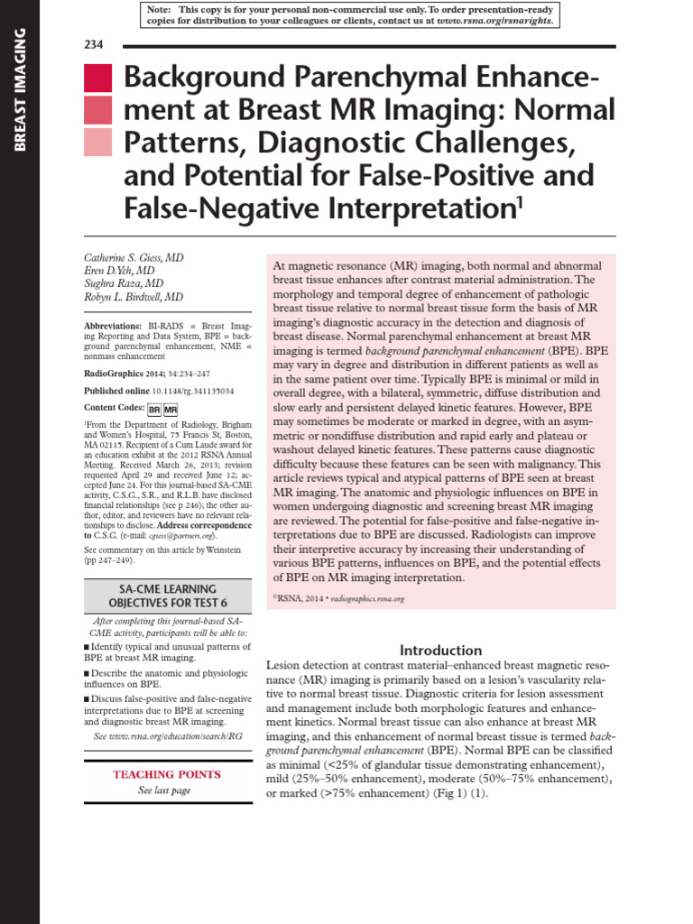 Background Parenchymal Enhancement | PDF | Magnetic Resonance Imaging ...