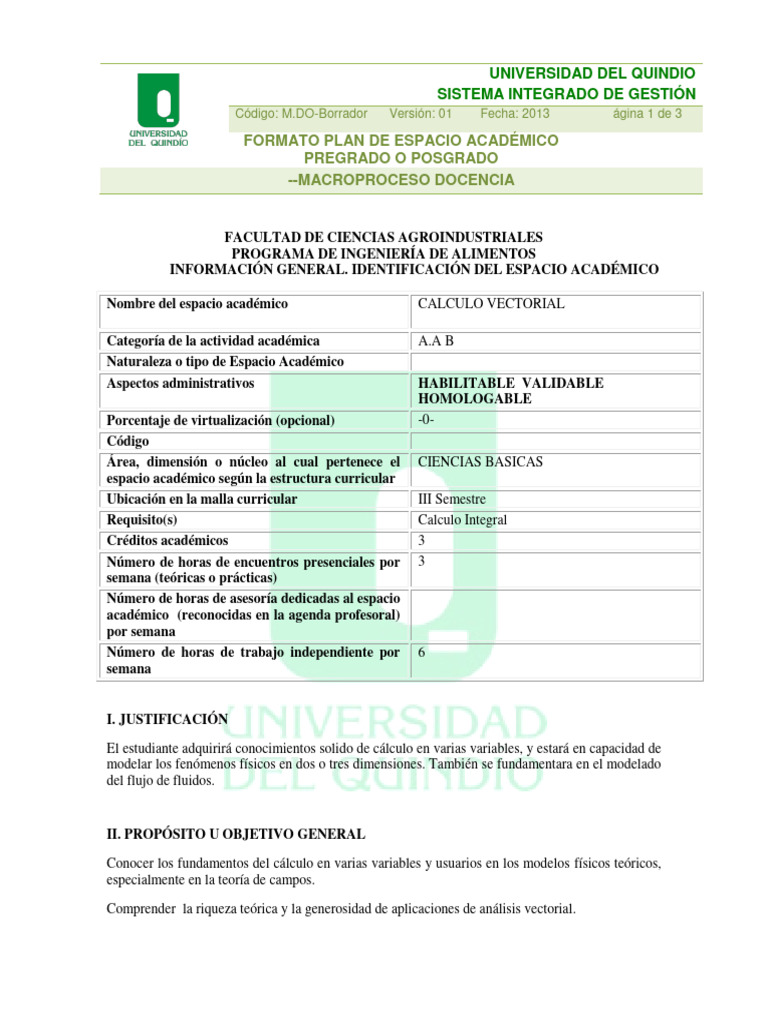 3° - CALCULO VECTORIAL Silabus | PDF | Vector Euclidiano | Integral