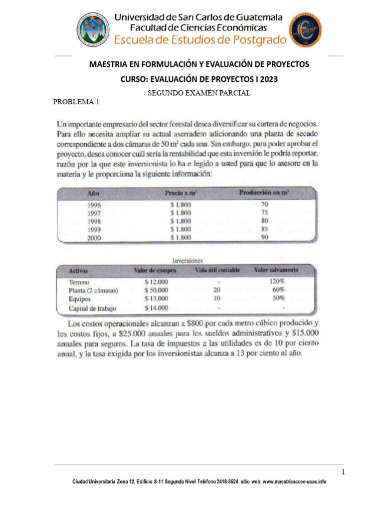 Segundo Examen Parcial. Evaluación de Proyectos I | PDF