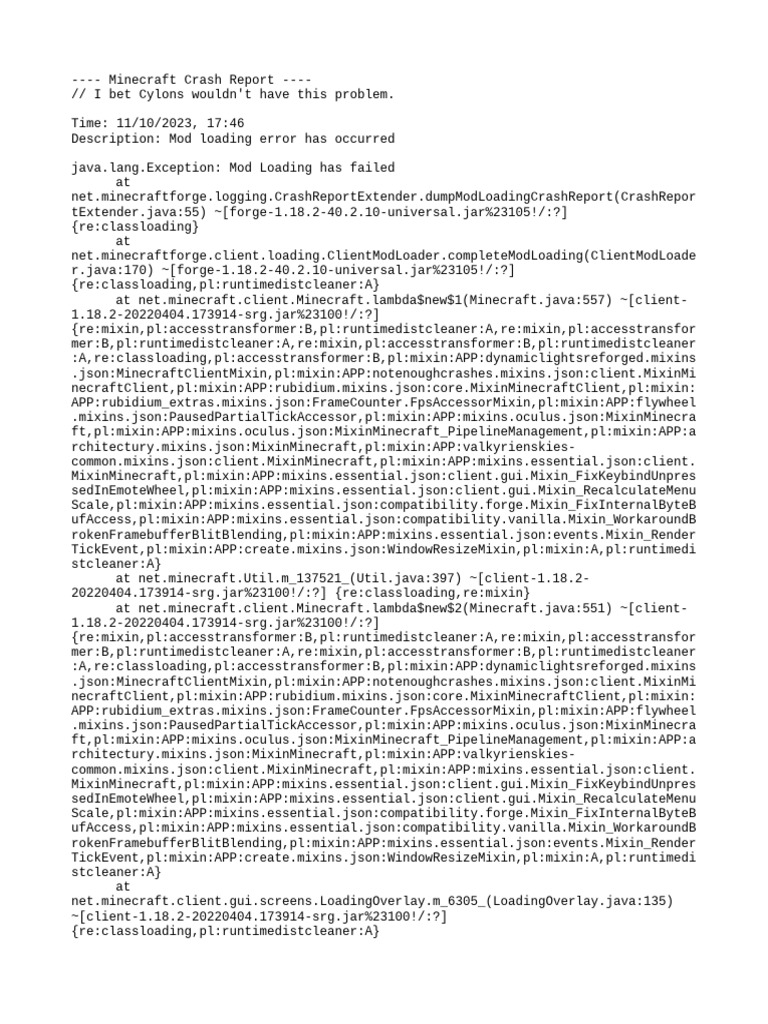 Minecraft Mod Loading Error Report | PDF | Central Processing Unit | Software