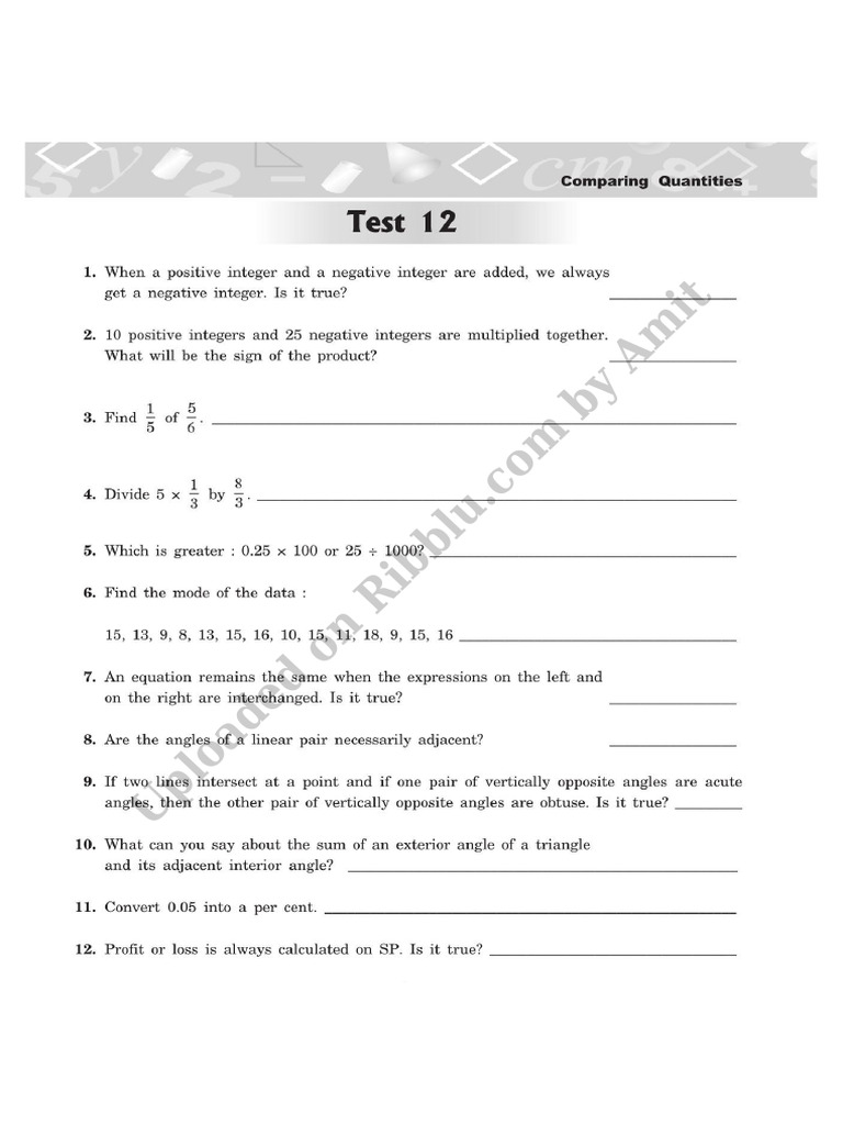 Class 7 Maths Practice & Mental Maths | PDF