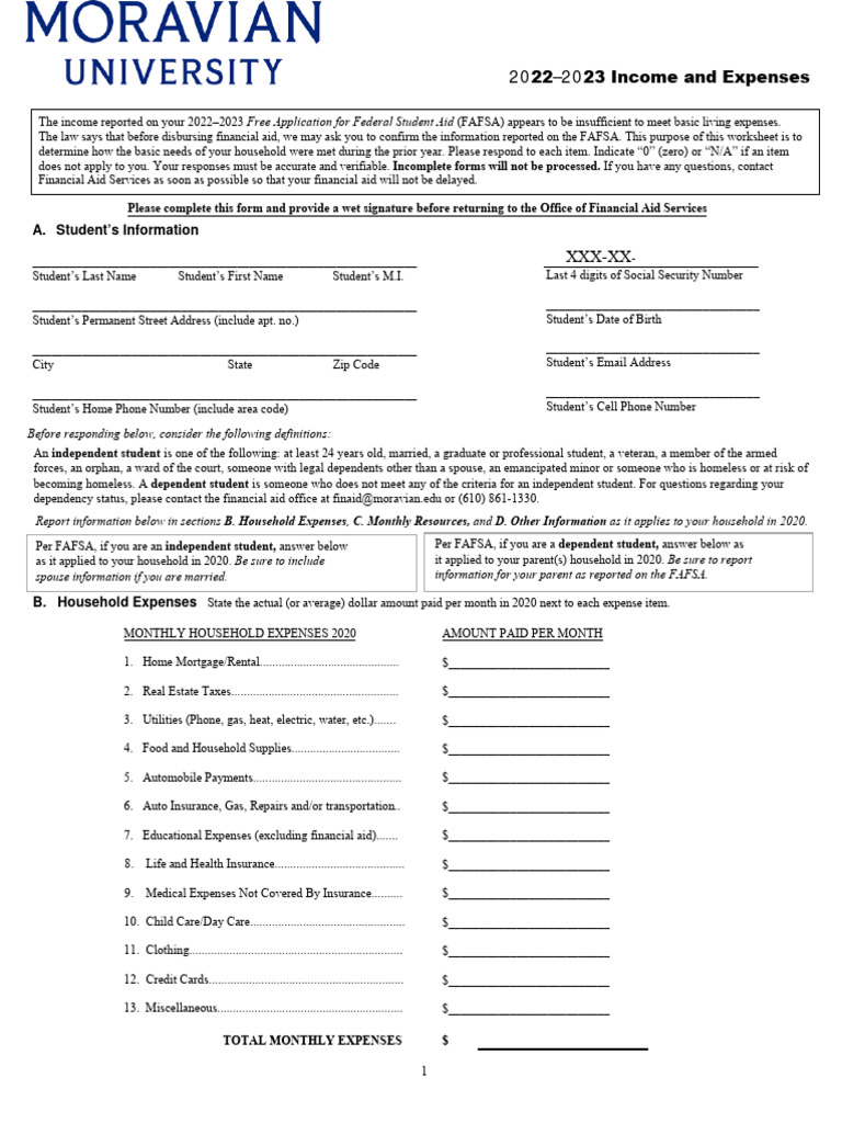 2022-2023 Income and Expenses Worksheet | PDF | Irs Tax Forms | Social ...