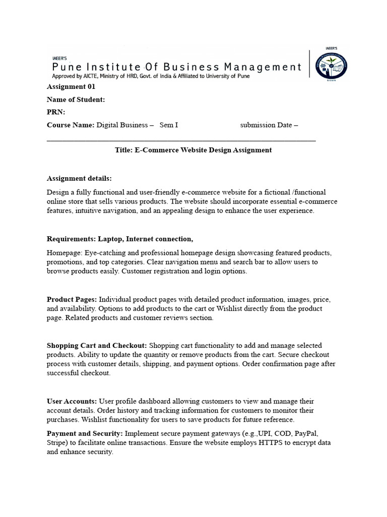 E-Commerce Website Design Assignment | PDF | World Wide Web | Internet ...