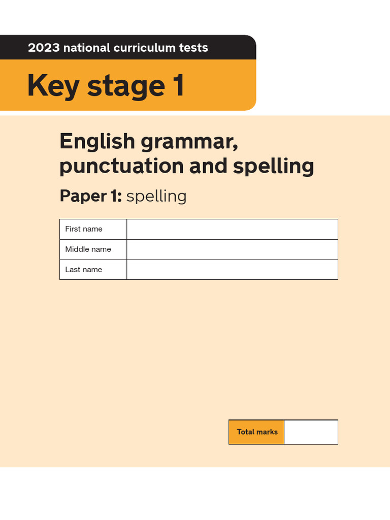 2023 Key Stage 1 English Grammar Punctuation and Spelling Paper 1 ...