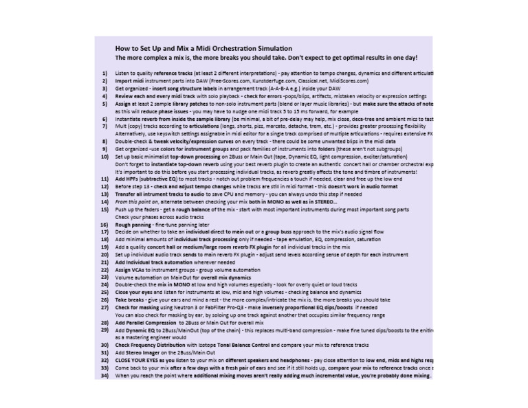 Midi Orchestration Steps | PDF