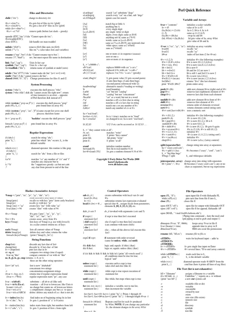 Perl Reference Card #2 | PDF | Parameter (Computer Programming ... Perl Reference Card #2 | PDF | Parameter (Computer Programming ...